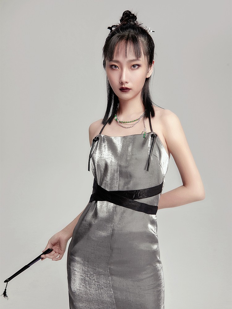 Silver Lustrous Cami Dress - poetinity