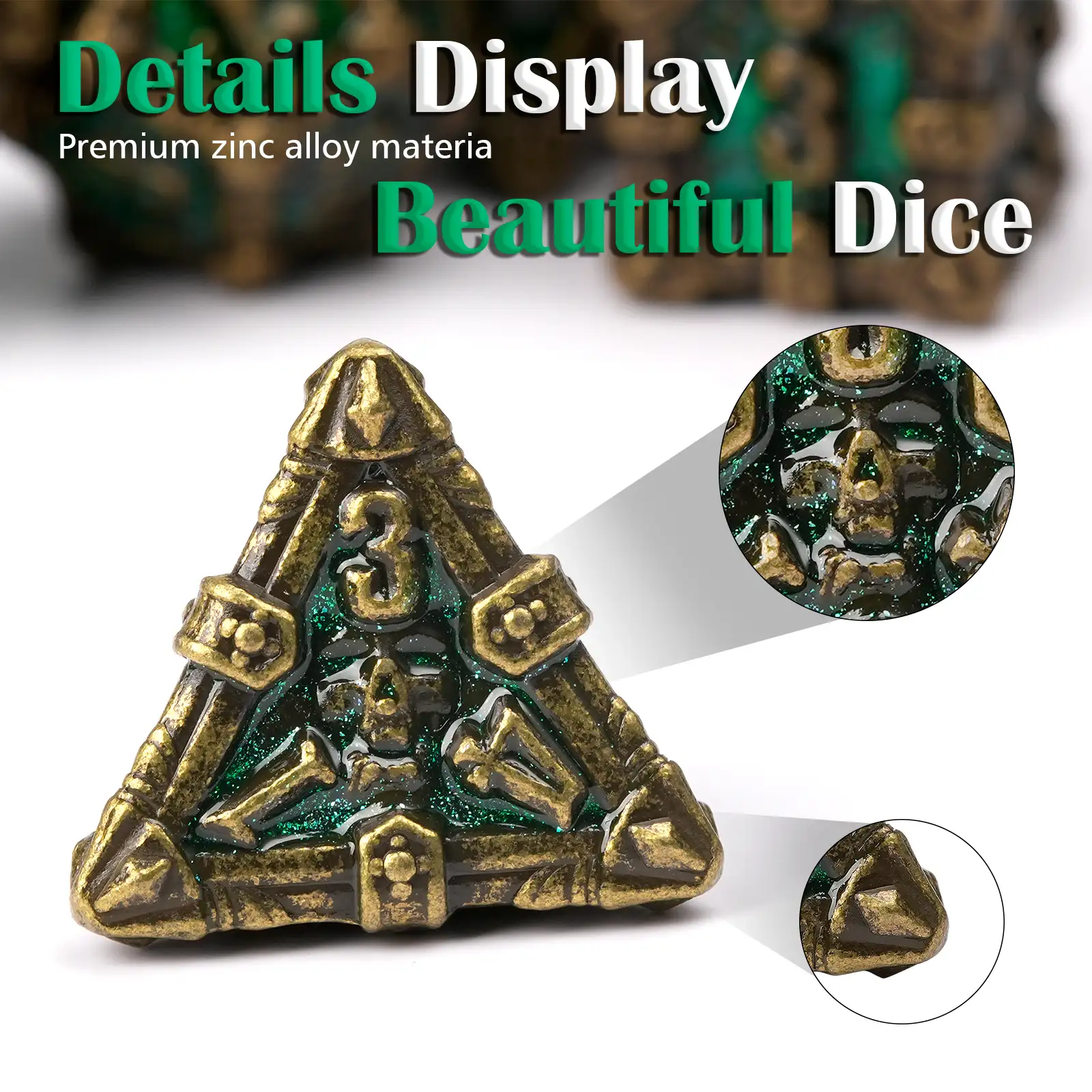 Ancient Bronze Green Skull Dice Set - Role Playing