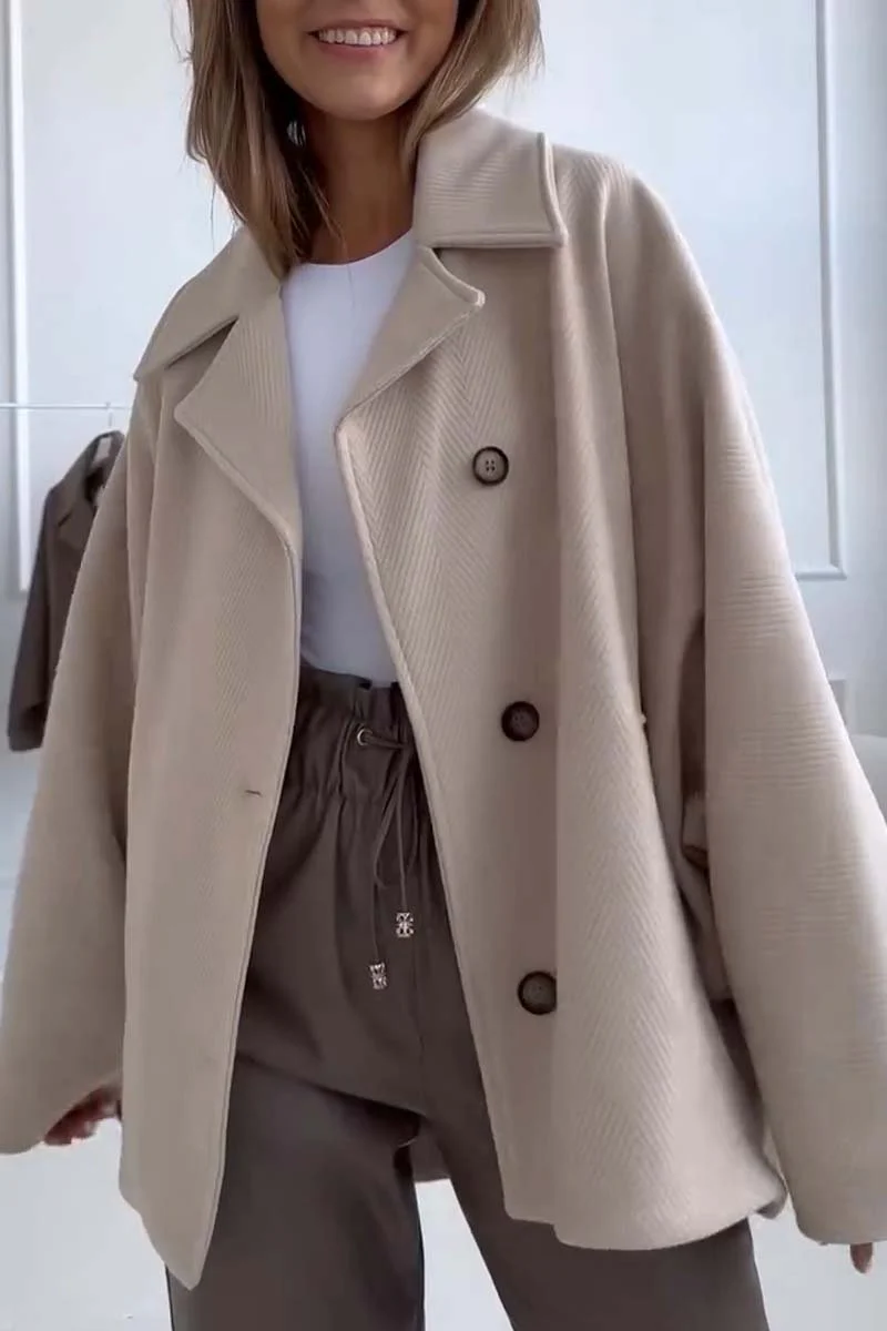 Women's solid color bat sleeve lapel jacket - moonstartsty
