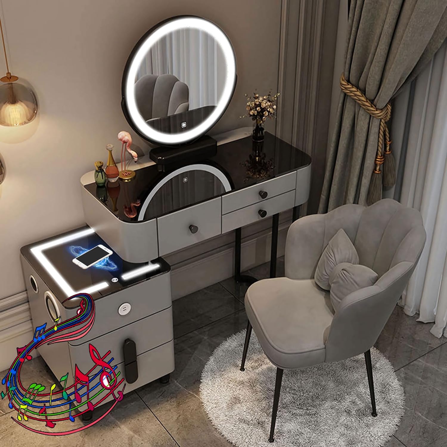 GOOCOO Dressing Table - Makeup Vanity Desk with Wireless Charging ...